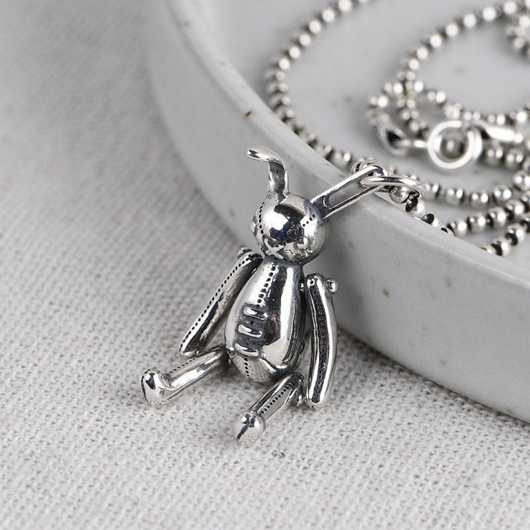 Sterling Silver Moving Rabbit Charm Pendant, Rabbit Necklace, Silver ...