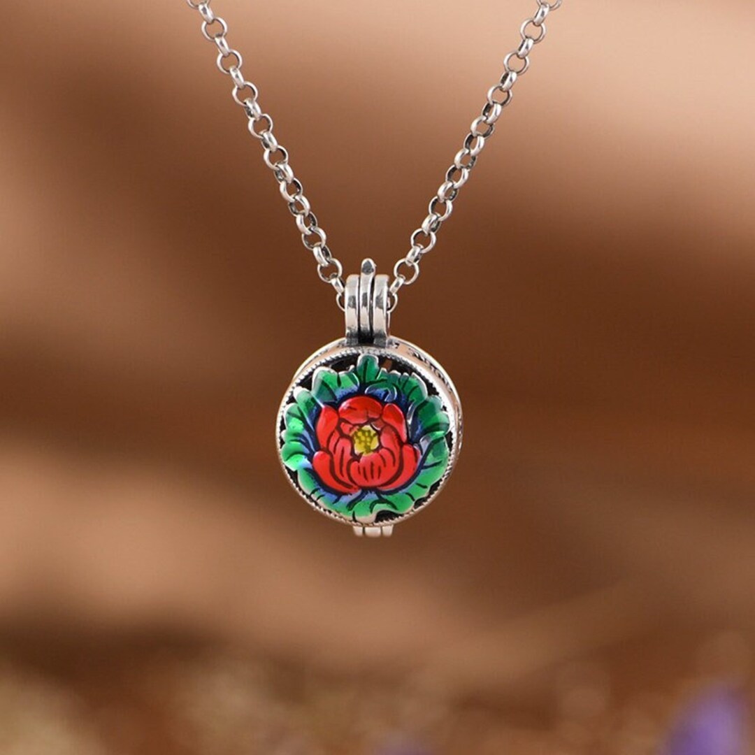 Sterling Silver Locket Pendant, Flower Locket Pendant, Peony Locket ...