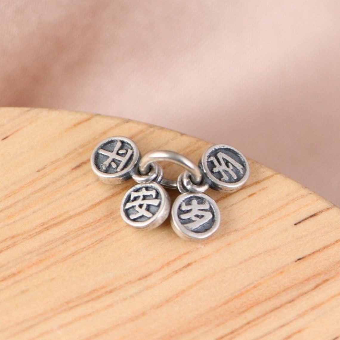 Sterling Silver Peaceful Charm, Chinese Character Charm, Fortunate ...
