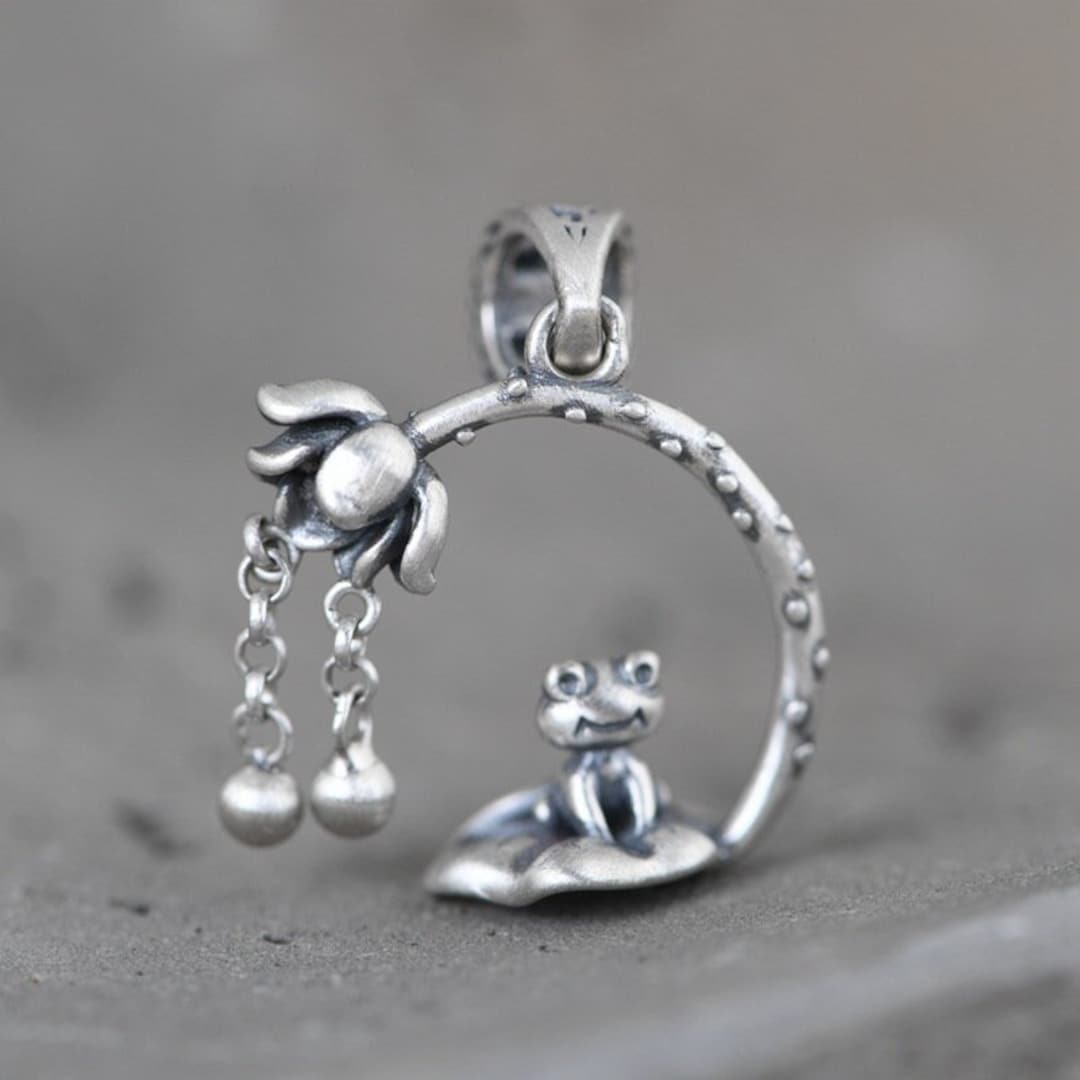 Sterling Silver Frog Necklace Pendant, Frog Pendant Charm, Frog Jewelry ...