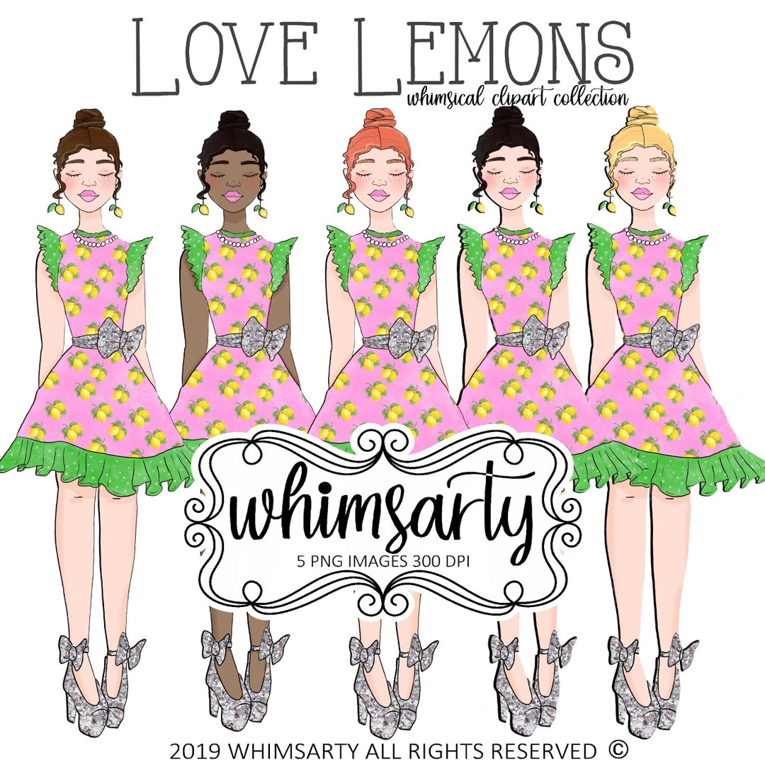 Fashion Clip Art, Whimsical Boutique Clip Art, Lemon Clip Art Whimsarty ...