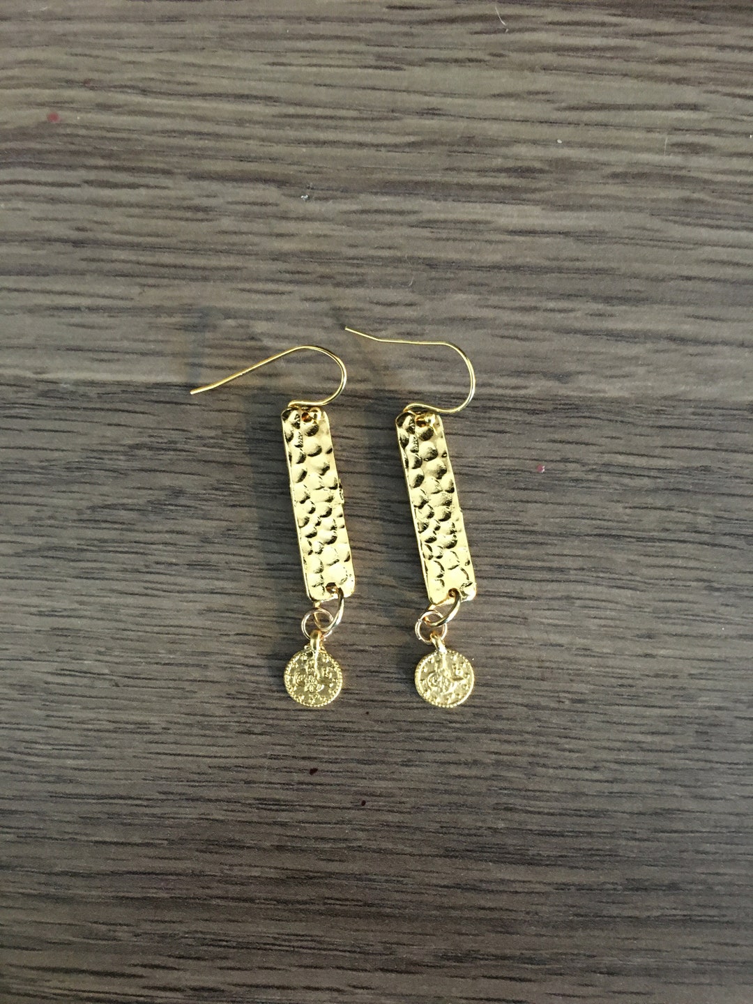 Turkish Gold Coin Earrings, 24k Plated, Ear Wire 14k, Hammered Gold - Etsy