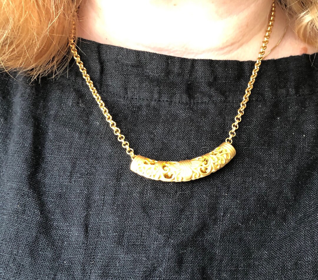 Golden Victorian Design Golden Tube Necklace 24k Gold Plated - Etsy