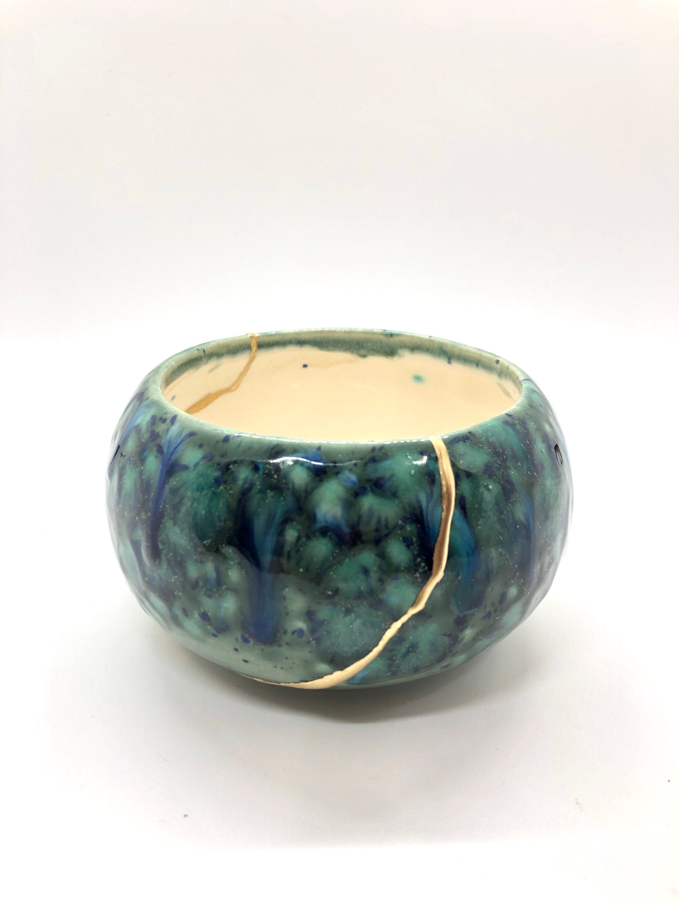 Kintsugi Teal Green/blue | 2-piece Functional Plant Pot | Home Office ...