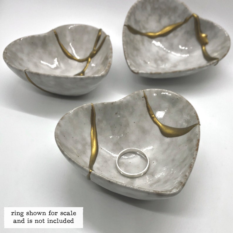 Kintsugi Heart Gray Ceramic Broken Heart Trinket/ring Holder | Heart ...