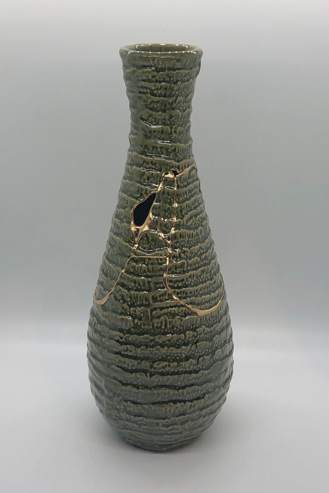 Green Kintsugi Vase | Tall Textured Vases | Unique Modern Home Decor ...