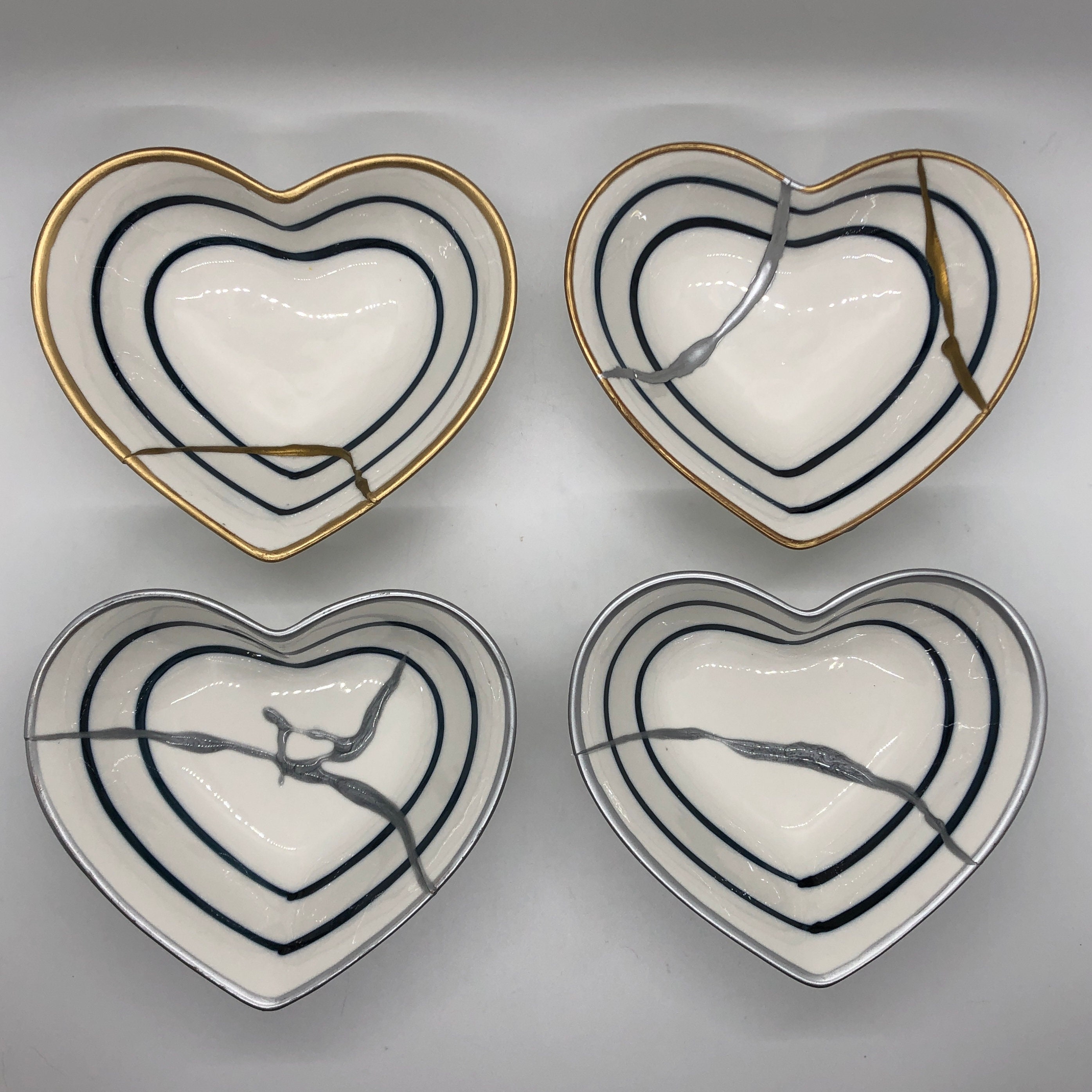 Kintsugi Hearts Kintsukuroi Hearts Gold and Silver Ceramic Heart Dish ...