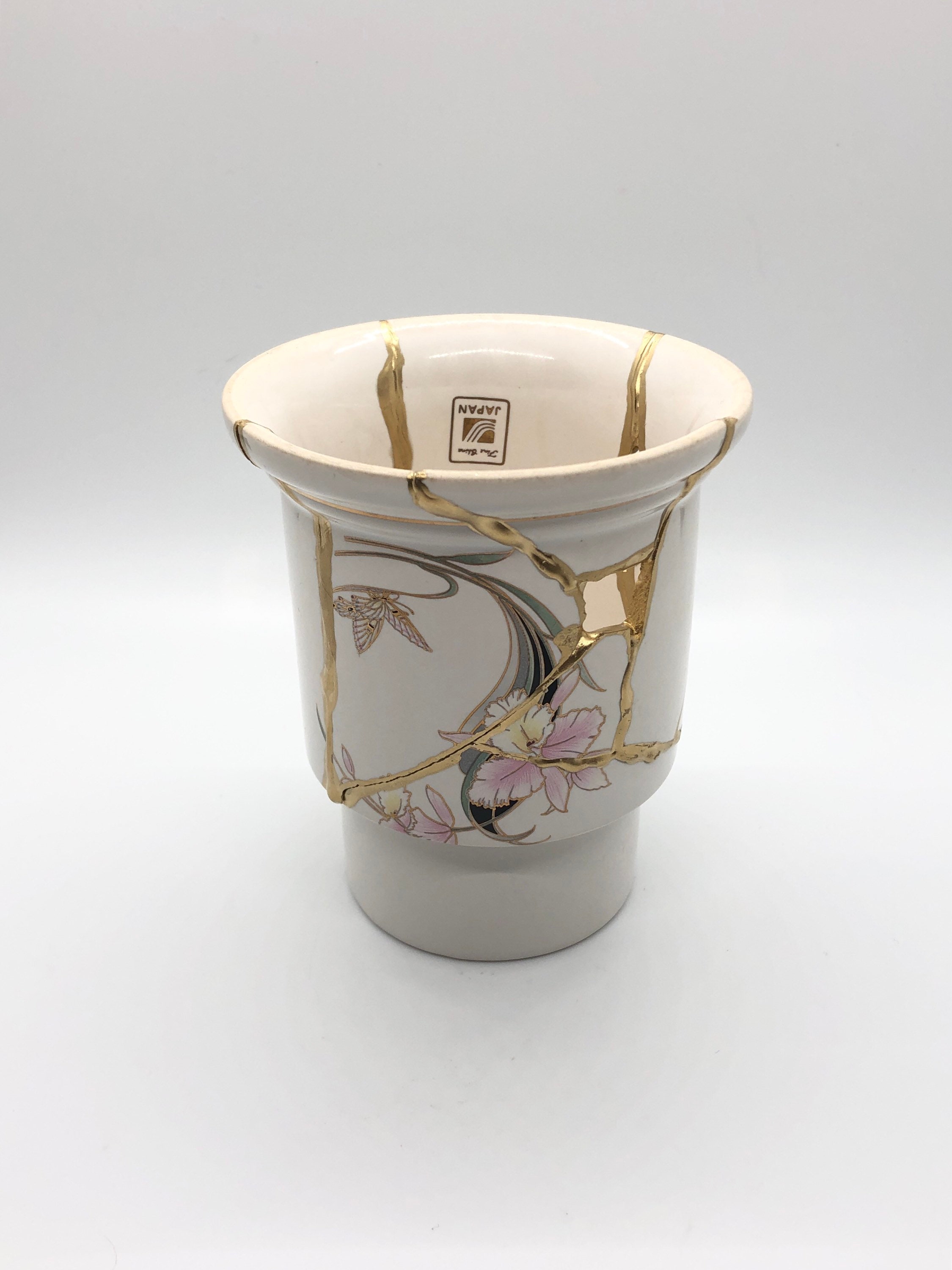 Gold Kintsugi Repair Japan Ceramic Floral Decorative Pot Candle Tea ...