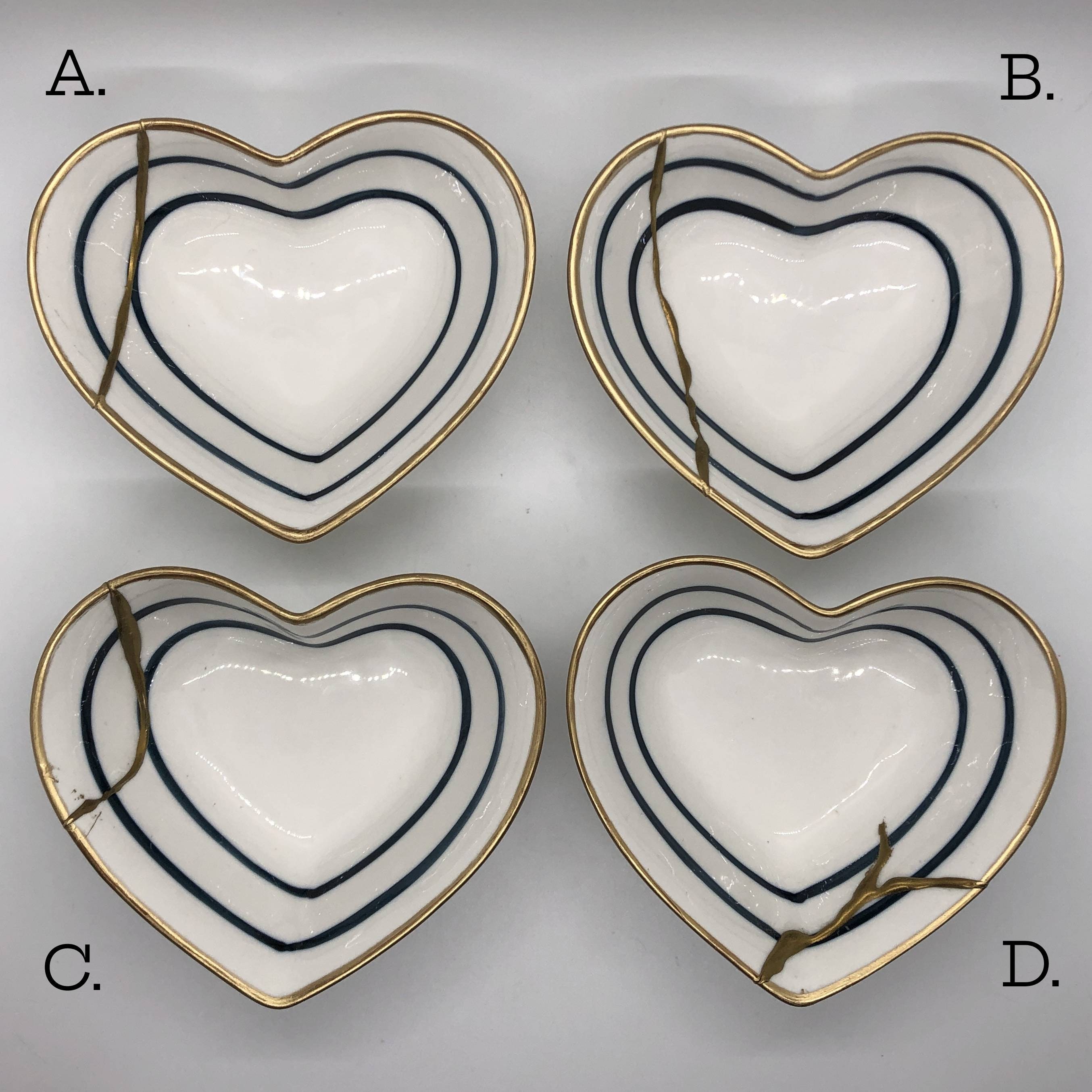 Kintsugi Hearts Kintsukuroi Hearts Gold and Silver Ceramic Heart Dish ...