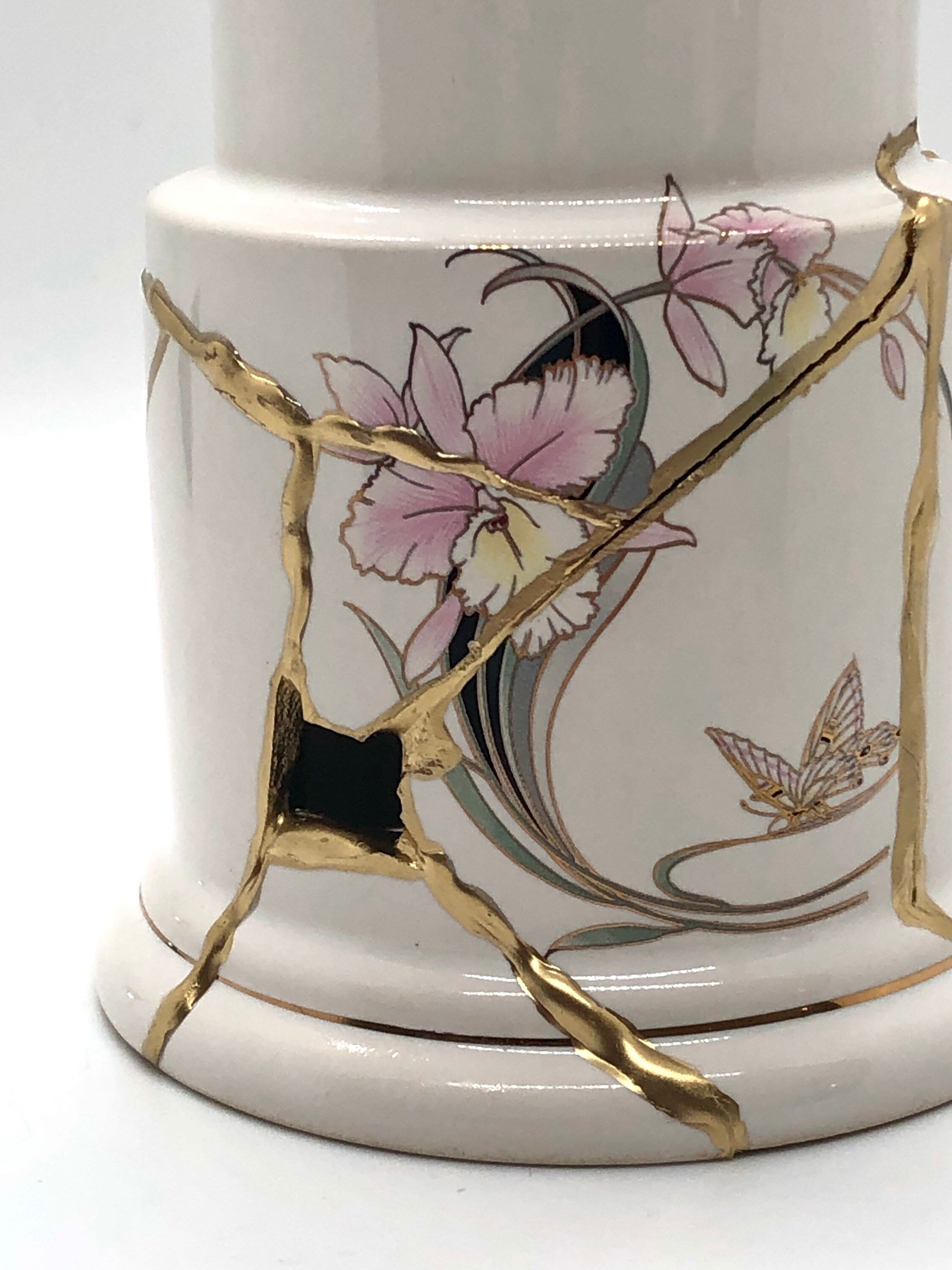 Gold Kintsugi Repair Japan Ceramic Floral Decorative Pot Candle Tea ...