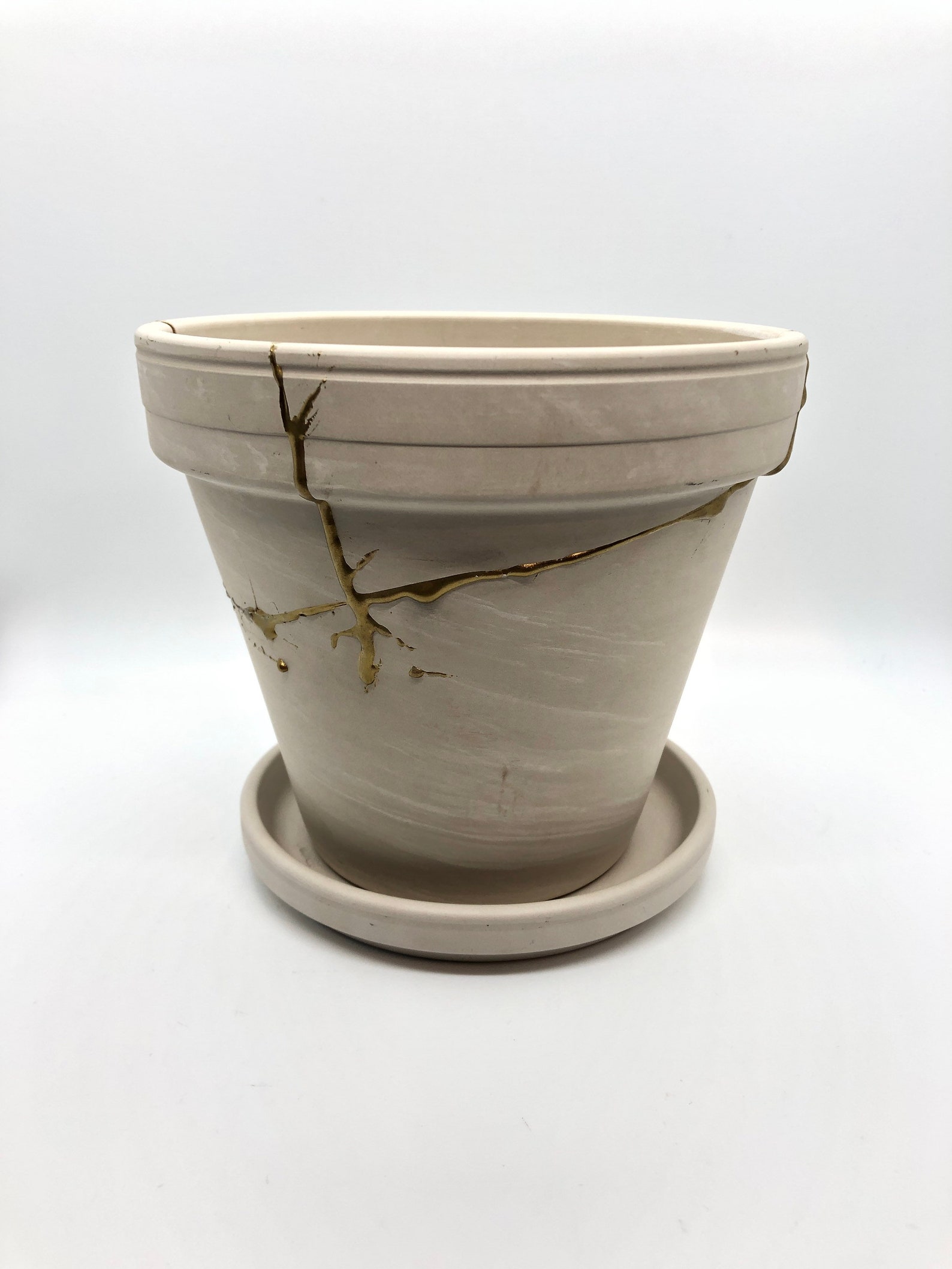 Kintsugi Flower Pots Off-White Marbled Cream Ceramic Gray | Etsy