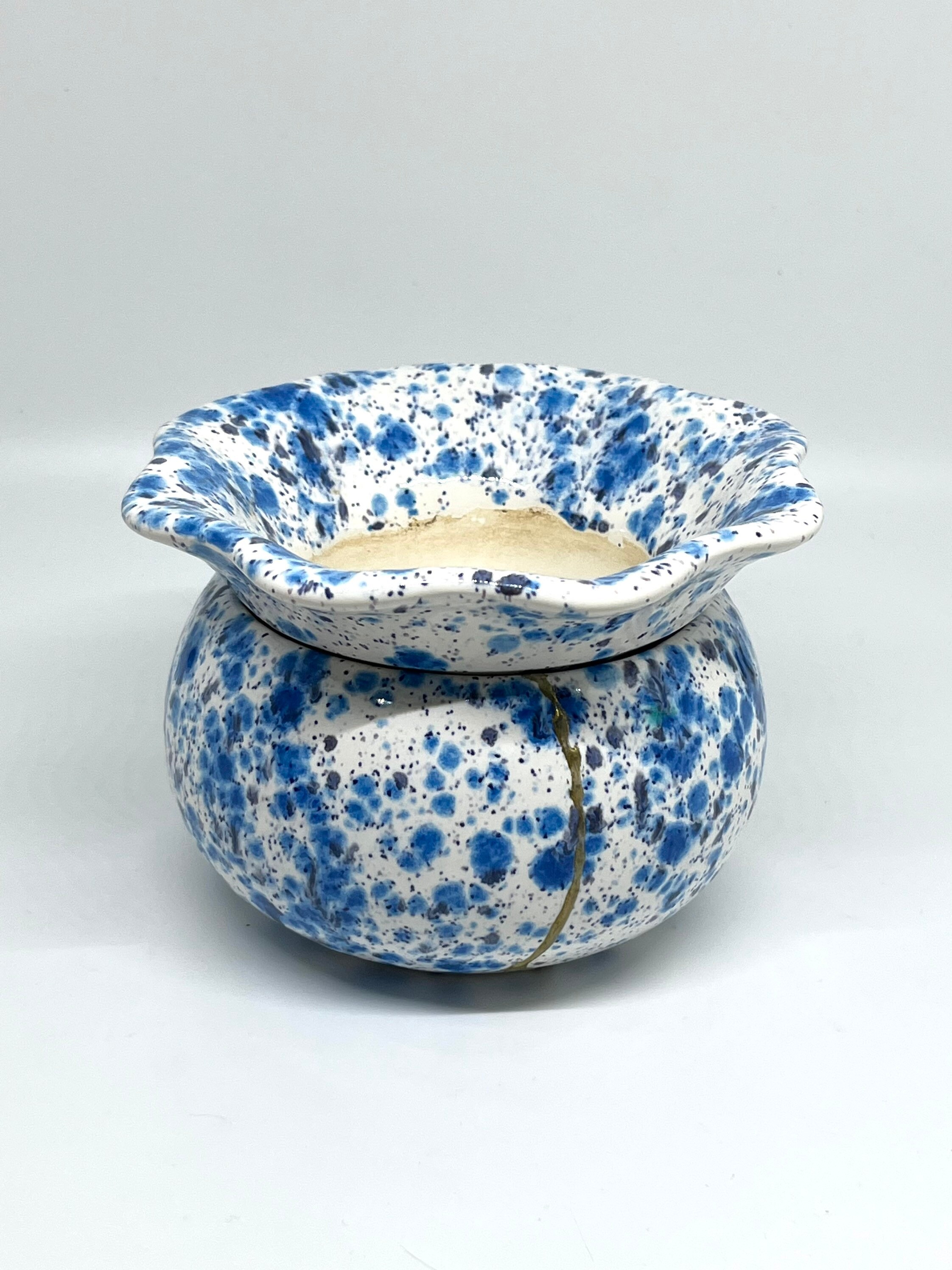 Kintsugi Teal Green/blue | 2-piece Functional Plant Pot | Home Office ...