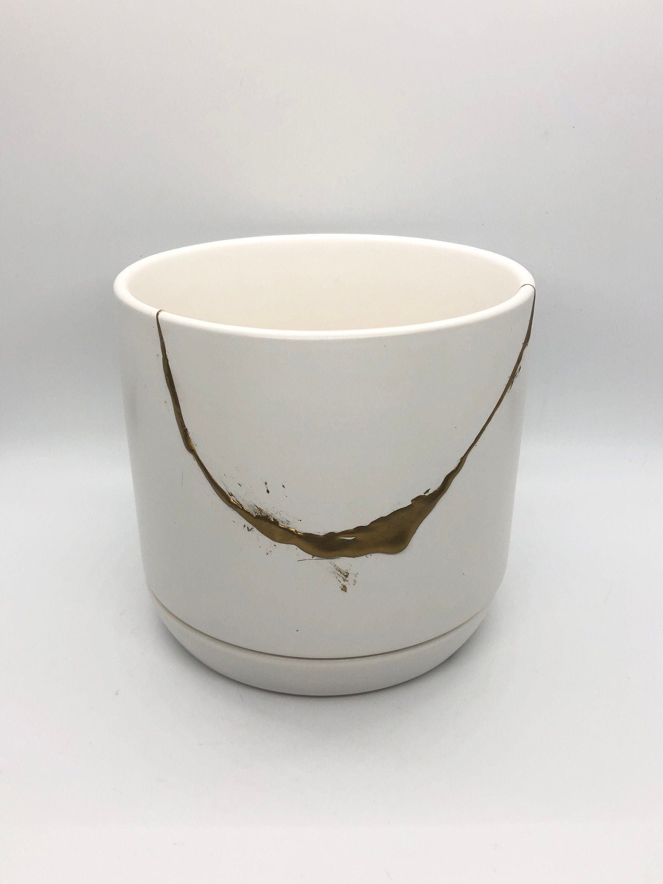 White Gray Black Ceramics Modern Kintsugi Zero Waste Plant Pot Kintsugi ...