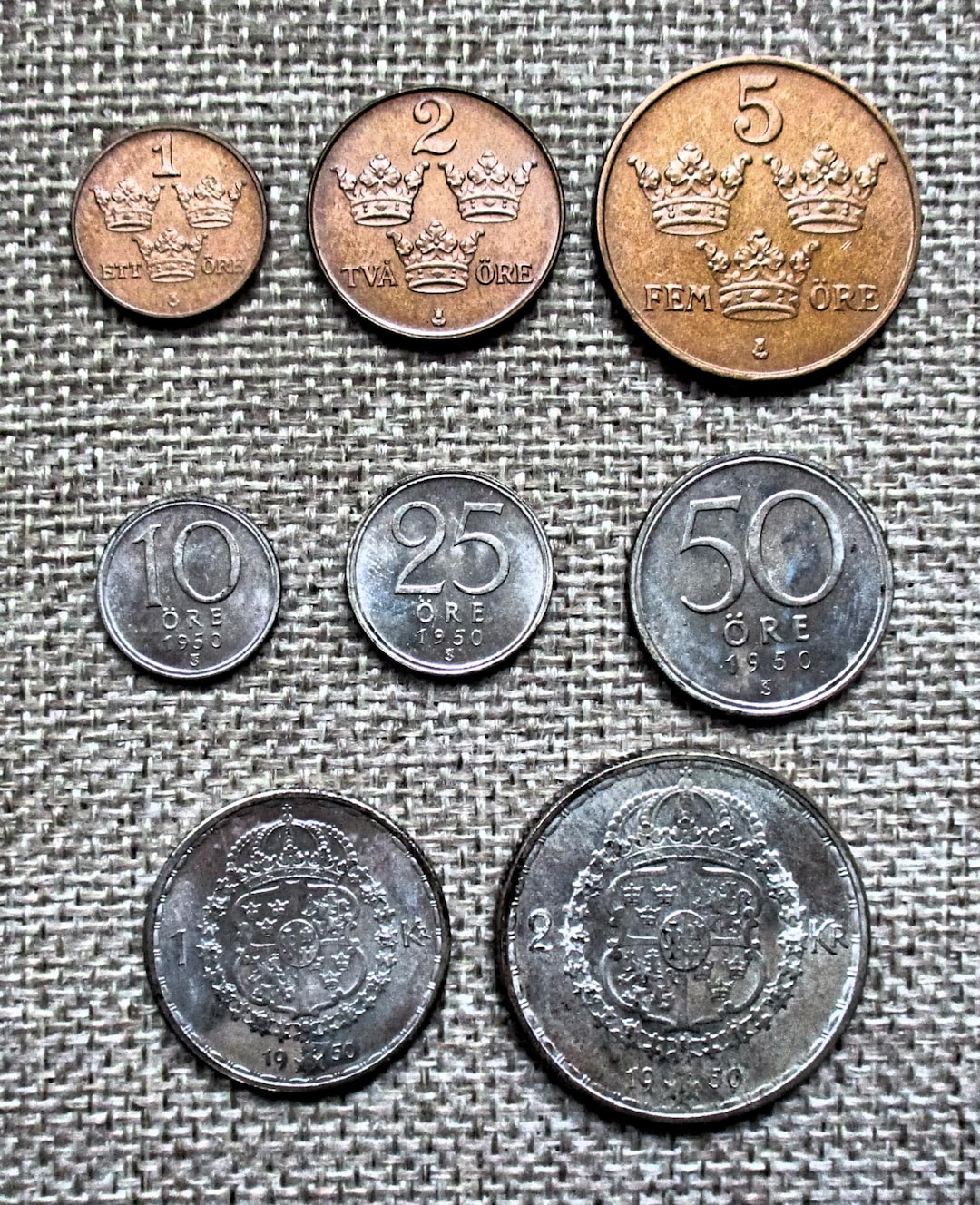 Rare Sweden 1950 Set of 8 Coins 5 of Which Are Silver. Uncirculated. - Etsy