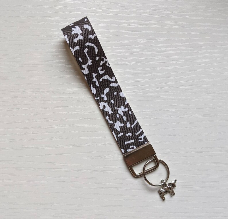 Cow Print Wristlet Keychain With Cow Charm Faux Leather Key - Etsy