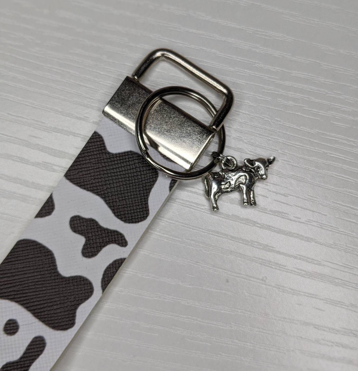 Cow Print Wristlet Keychain With Cow Charm Faux Leather Key | Etsy