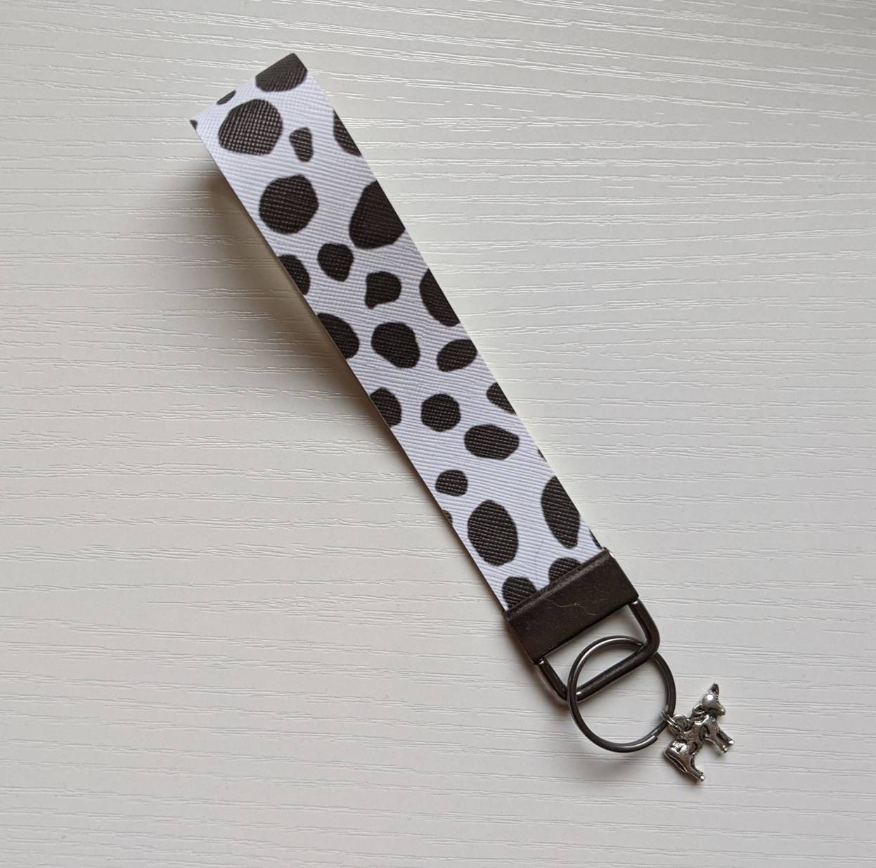 Cow Print Wristlet Keychain With Cow Charm Faux Leather Key | Etsy
