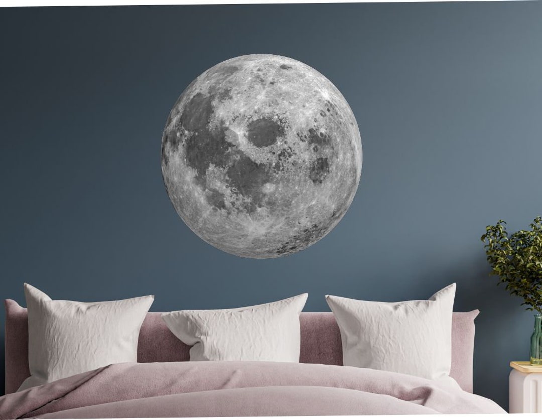 Large Moon Wall Decal, Kids Wall Decal, Full Moon Wall Sticker, Bedroom Wall Decal, Space Wall ...