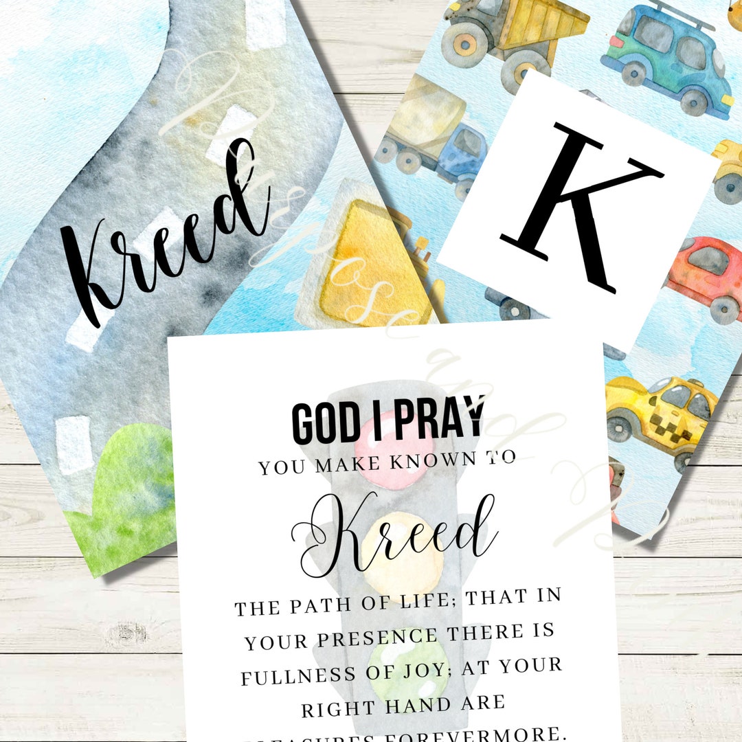 Personalized Watercolor Cars & Trucks Prayer Cards, Christian Baby Boy ...