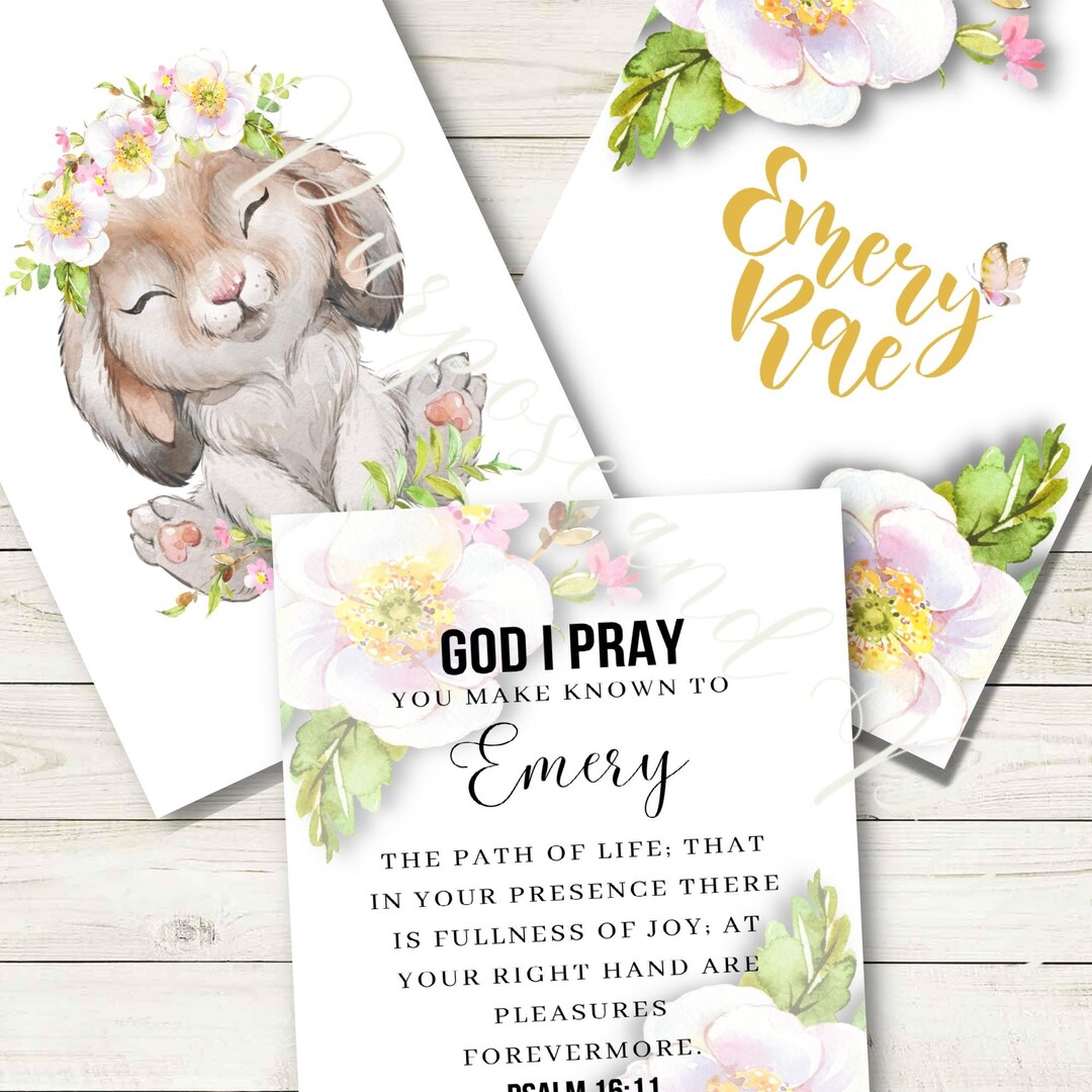Prayer Cards/bunny/ Customized/ Set of 31/ Baby Girl/ Watercolor ...