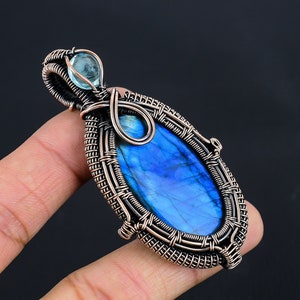 Natural Blue Fire Labradorite With Blue Topaz Gemstone Pendant Oxidized ...