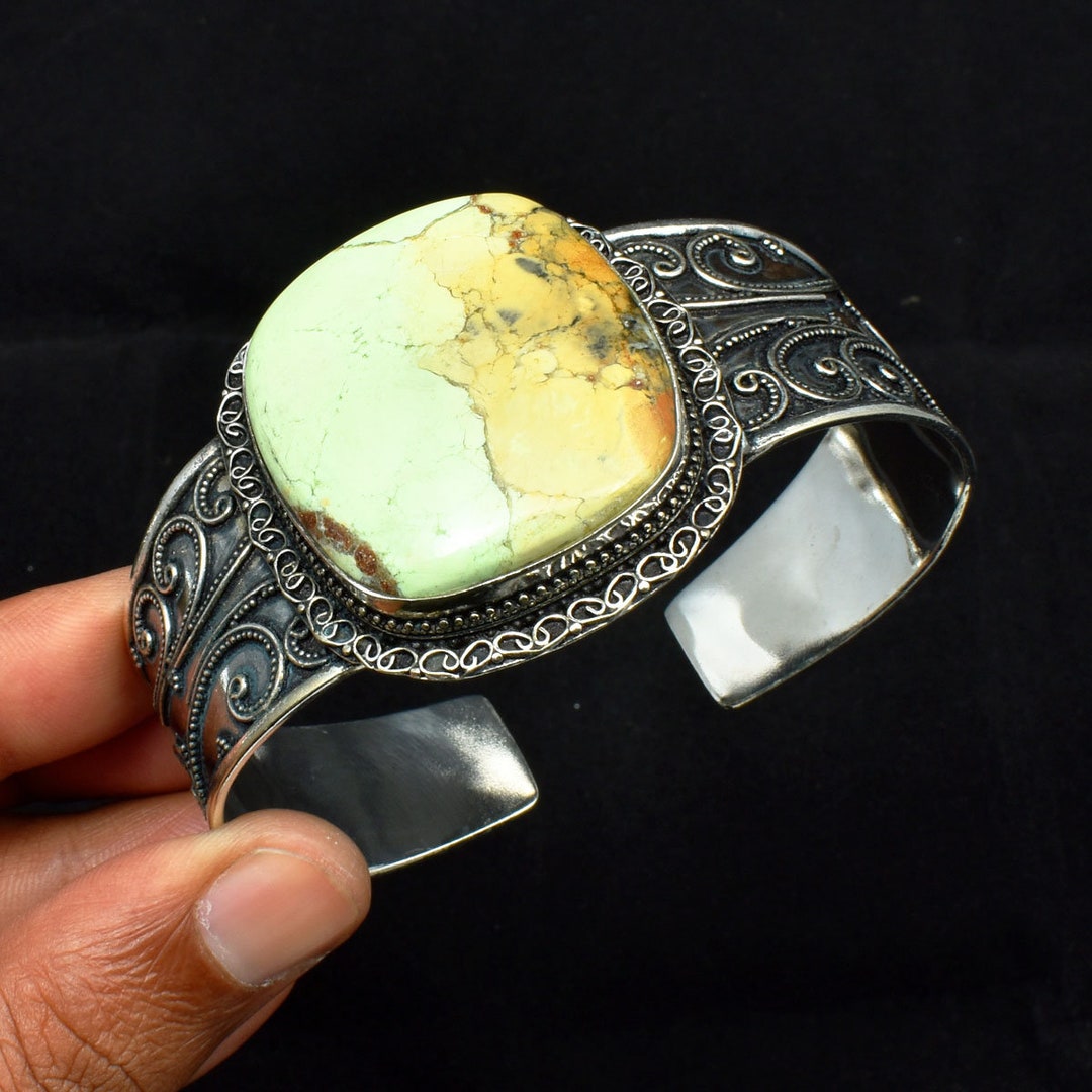 Natural Larsonite Jasper Gemstone Bangle 925 Sterling Silver Cuff ...