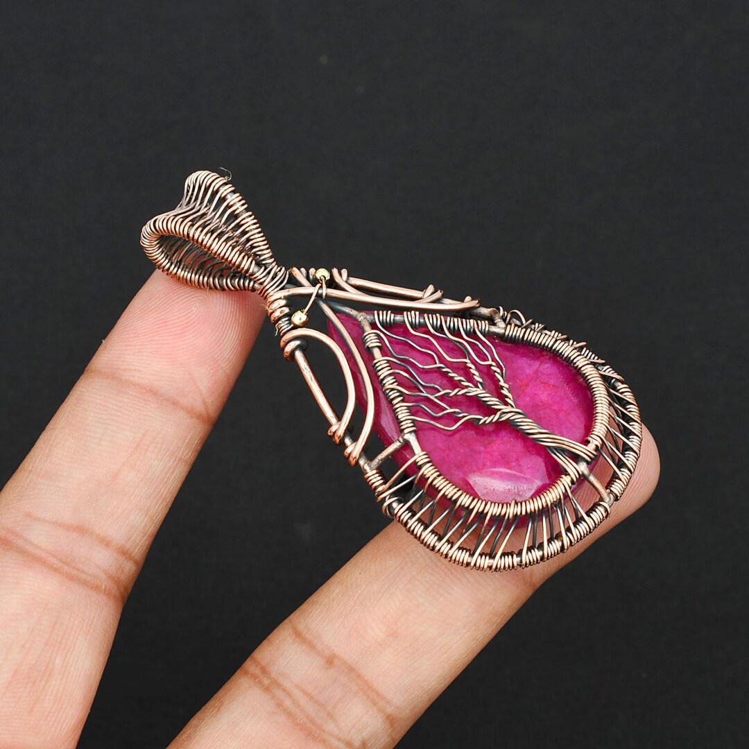 Tree of Life Pink Ruby Gemstone Copper Pendant Copper Wire Wrapped ...