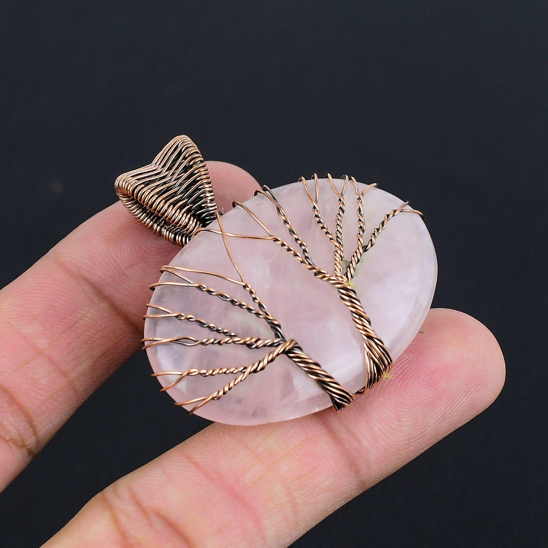 Rose Quartz Tree of Life Pendant: Copper Wire Wrapped Gemstone - Etsy