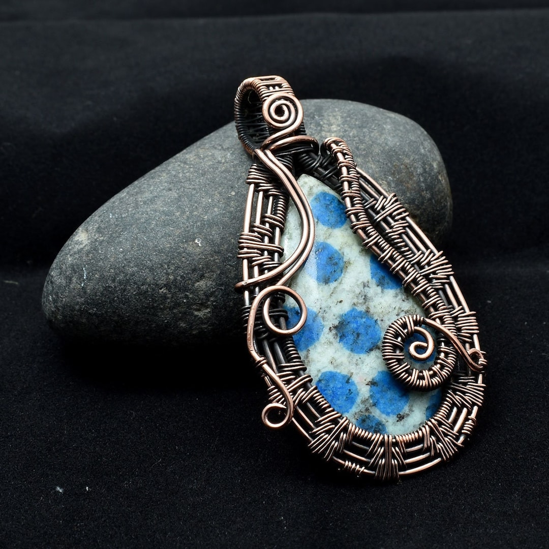 K2 Copper Pendant Oxidized Wire Wrapped Gemstone Handmade K2 Copper ...
