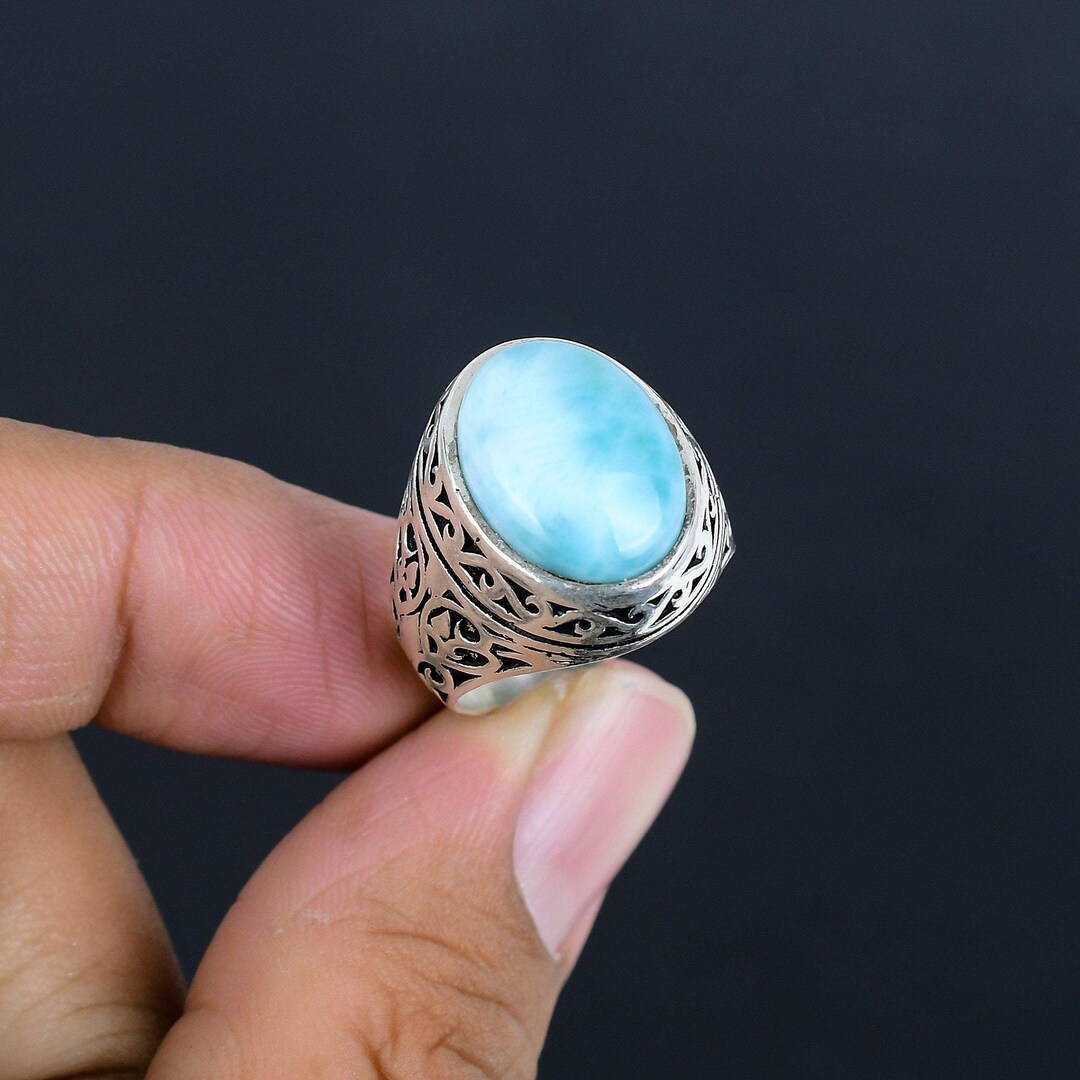 Larimar Gemstone Silver Men's Ring | 925 Sterling Silver | Ottoman ...