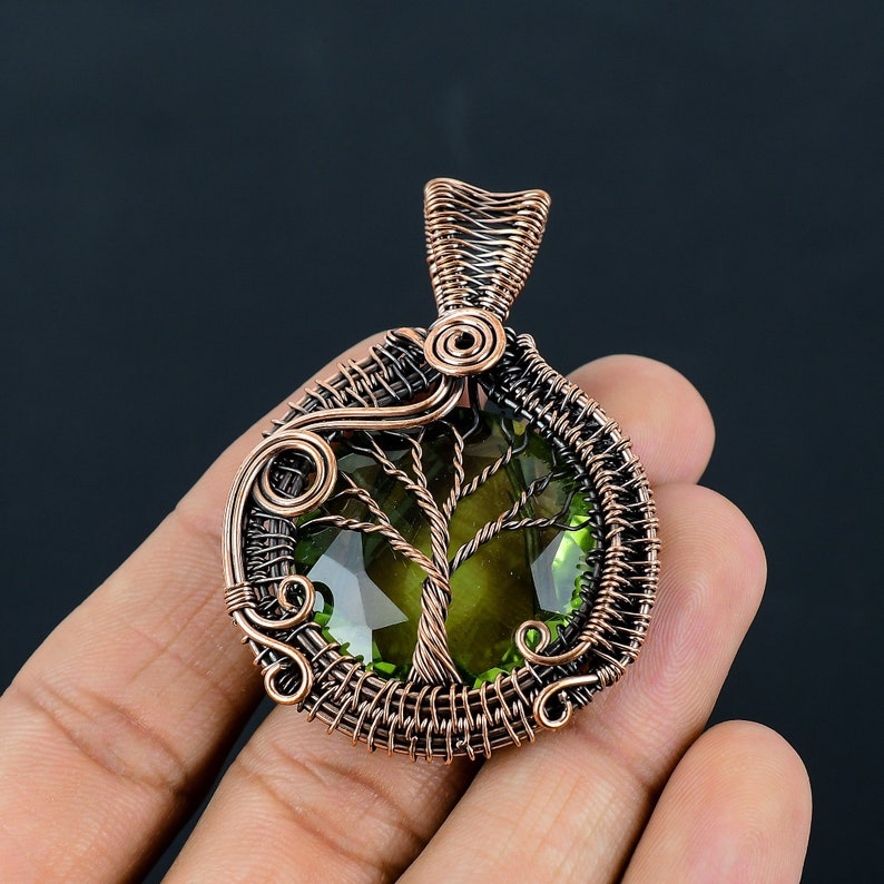 Oxidized Copper Tree of Life Peridot Pendant Necklace - Etsy