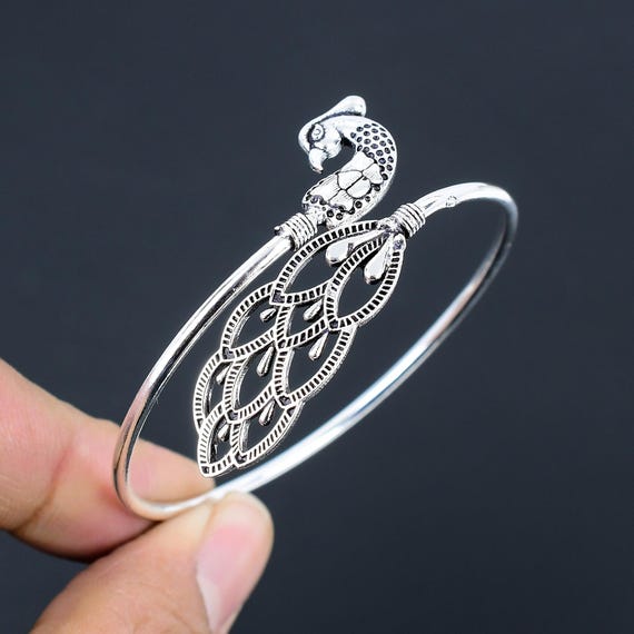 925 Sterling Silver Peacock Bangle Adjustable Bangle Peacock Style Wrap Bangle Animal Cuff Bangle Silver Bangle for Her him Etsy