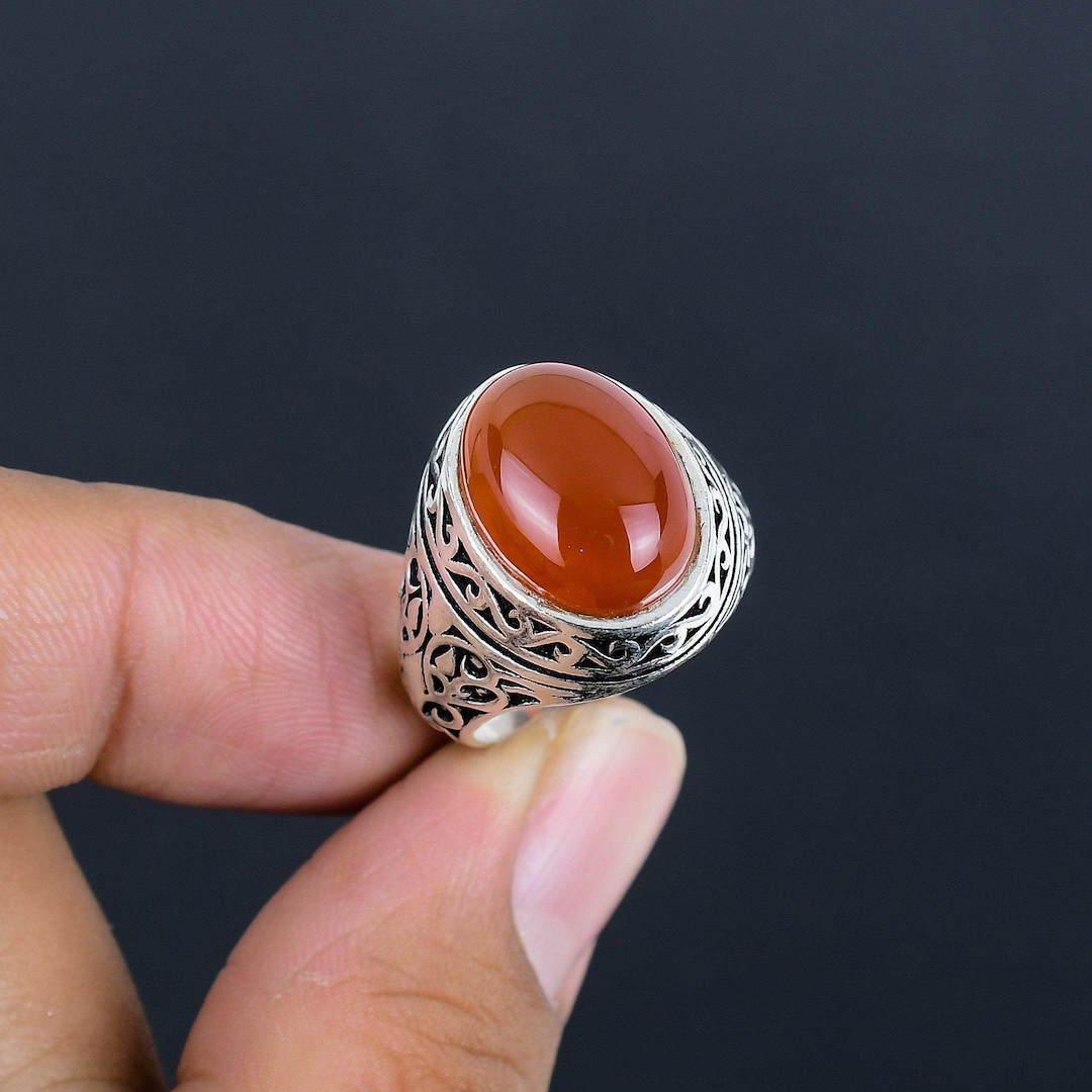 Carnelian Gemstone Silver Men's Ring | 925 Sterling Silver | Ottoman ...
