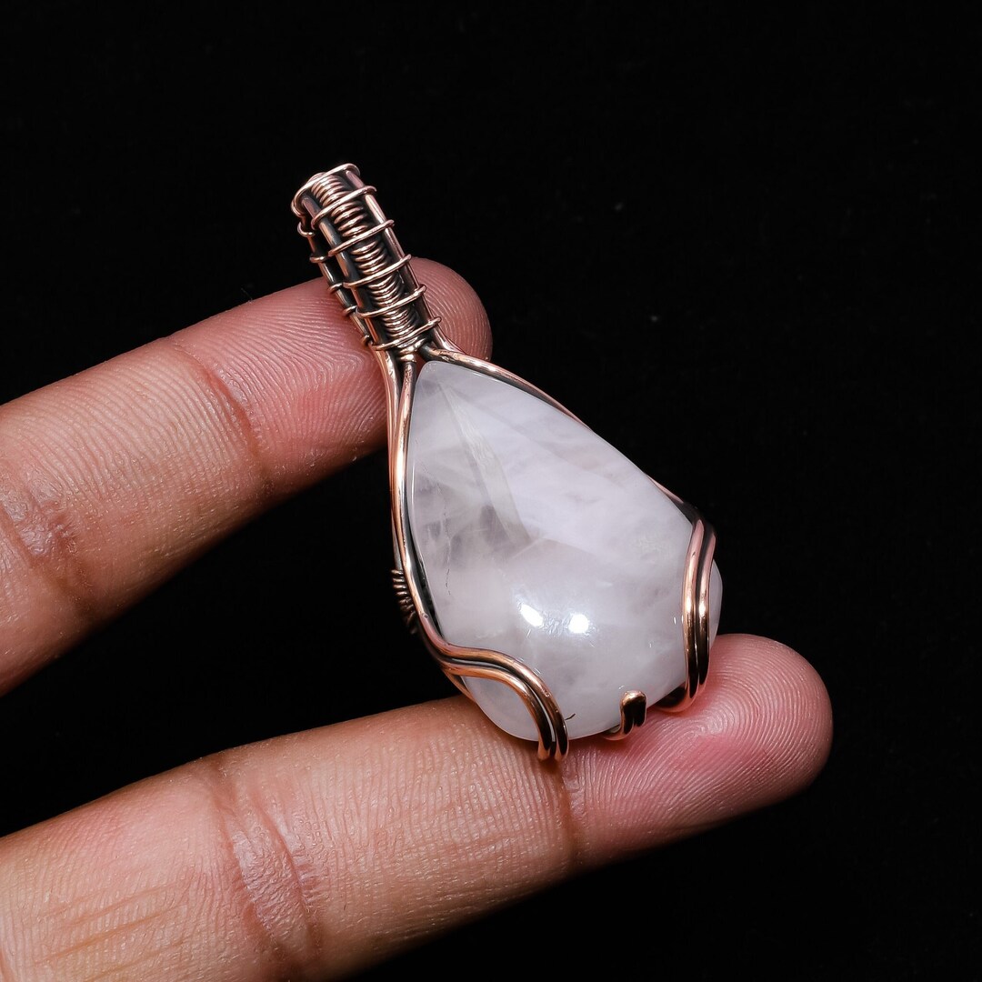 Rose Quartz Copper Pendant Oxidized Wire Wrapped Gemstone Pendant ...