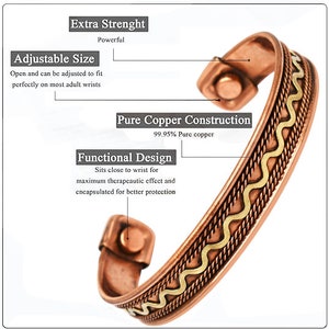 Two Tone Pure Copper Twisted Wire Bangle Solid Copper 2 Magnetic Bangle Adjustable Bangle ...