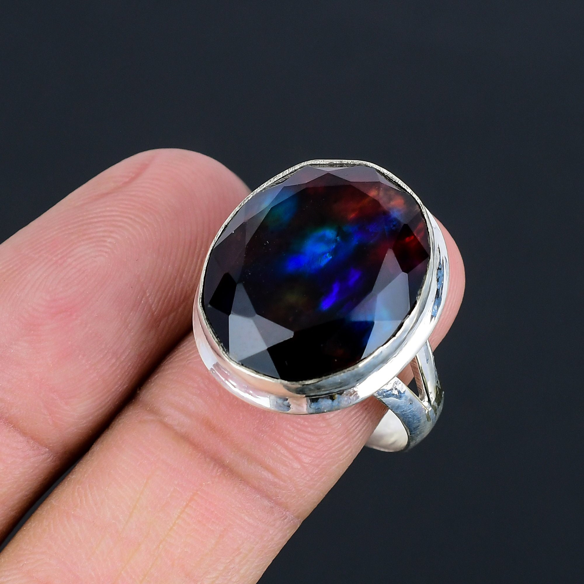 Faceted Ammolite Gemstone Ring: 925 Sterling Silver Split Shank - Etsy