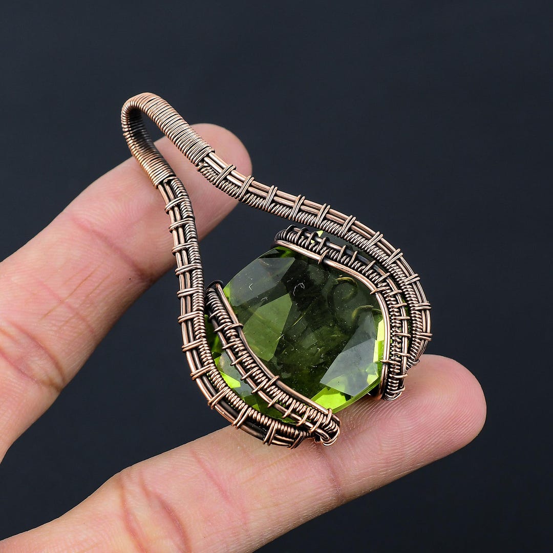 Faceted Peridot Copper Pendant: Oxidized Wire Wrapped Gemstone - Etsy