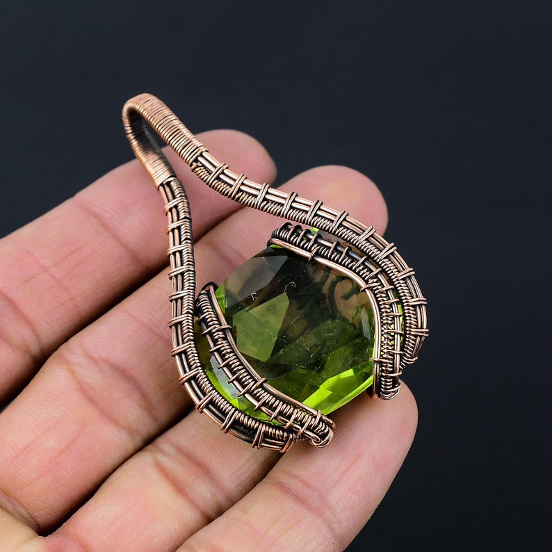 Faceted Peridot Copper Pendant: Oxidized Wire Wrapped Gemstone - Etsy
