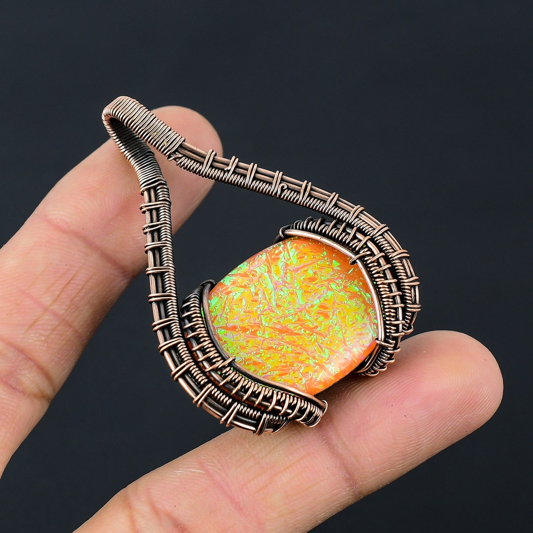 Natural Triplet Opal Gemstone Copper Pendant Oxidized Copper Wire ...