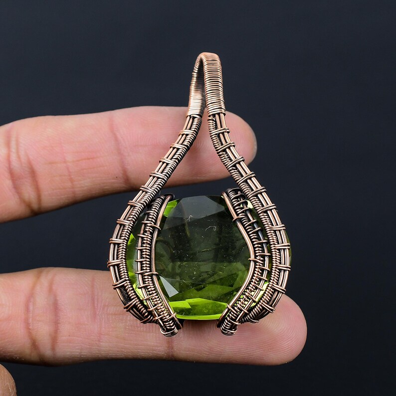 Faceted Peridot Copper Pendant: Oxidized Wire Wrapped Gemstone - Etsy