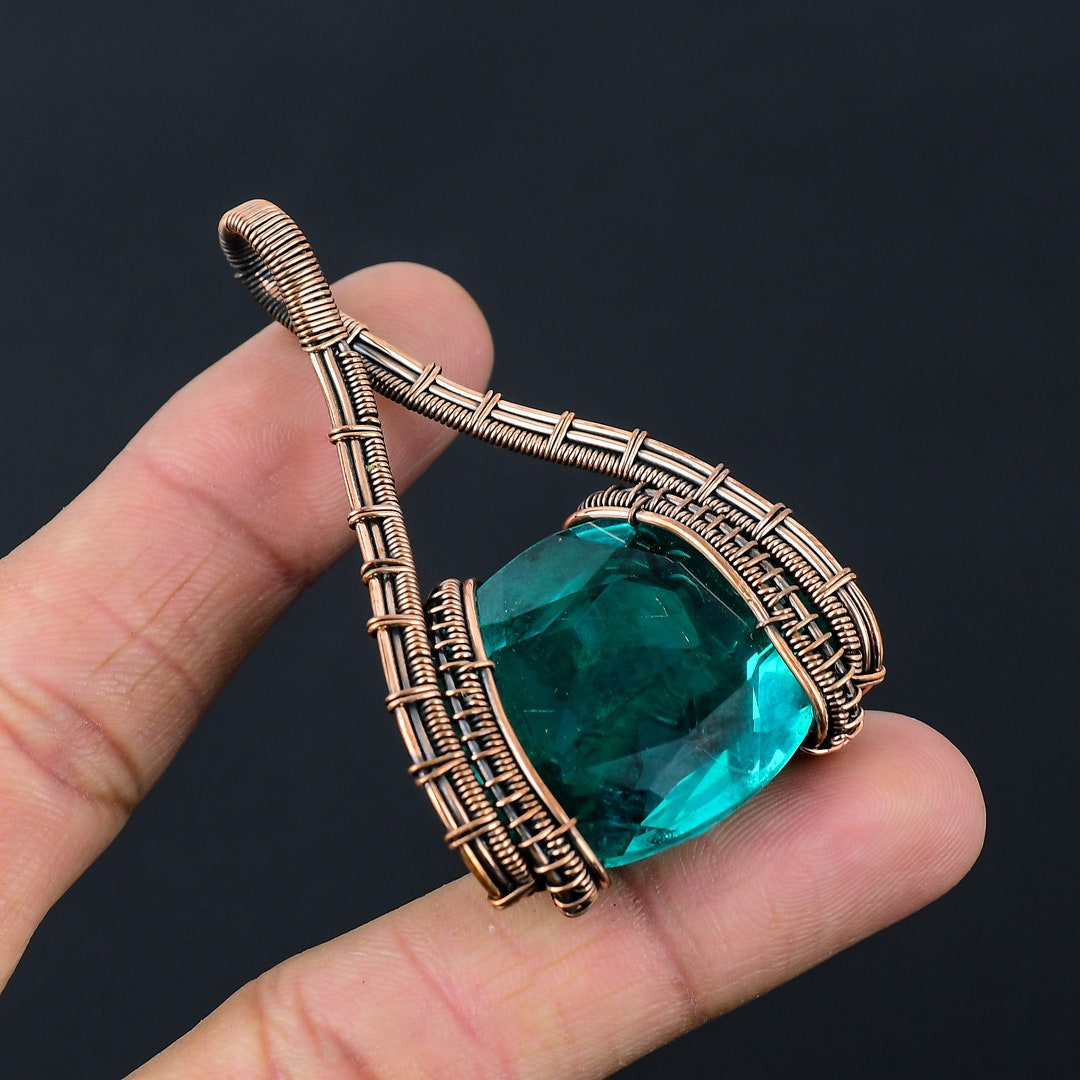 Apatite Gemstone Copper Pendant | Oxidized Copper Wire Wrapped ...