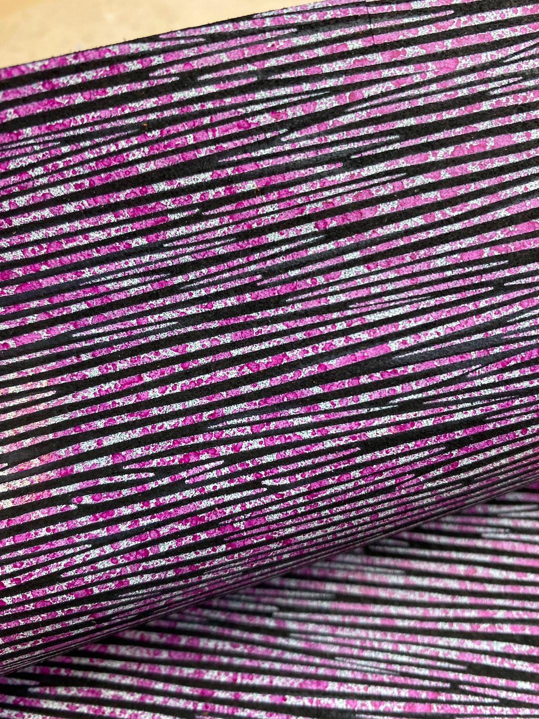 Printed Leather Sheet - Pink Mosaic/black Stripe Leather - Cowhide ...