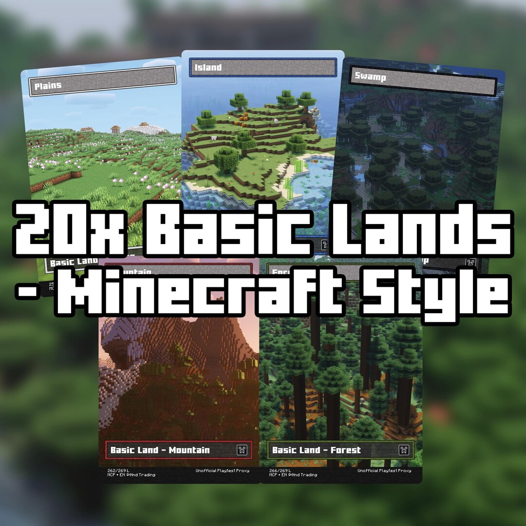Basic Lands Proxy Set | 20x Cards | Minecraft Style for Commander Edh ...