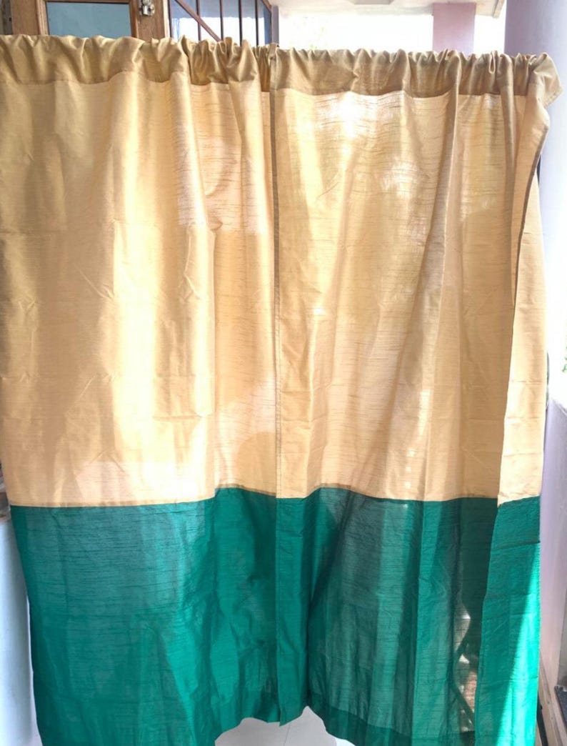 Gold Color Block Raw Duplin Silk Curtain: Custom Tie Top Drape - Etsy