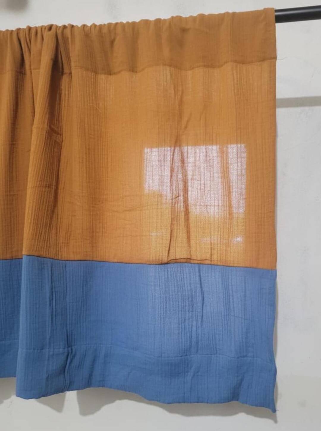 Crinkled Muslin Cotton Colour Block Curtain – Hand Dyed Color Block ...