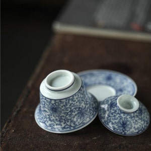 80ml Jingdezhen Blue and White Porcelain Gaiwan,line Drawing Lotus ...
