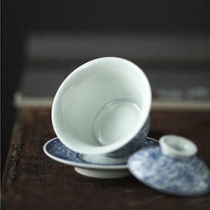 80ml Jingdezhen Blue and White Porcelain Gaiwan,line Drawing Lotus ...