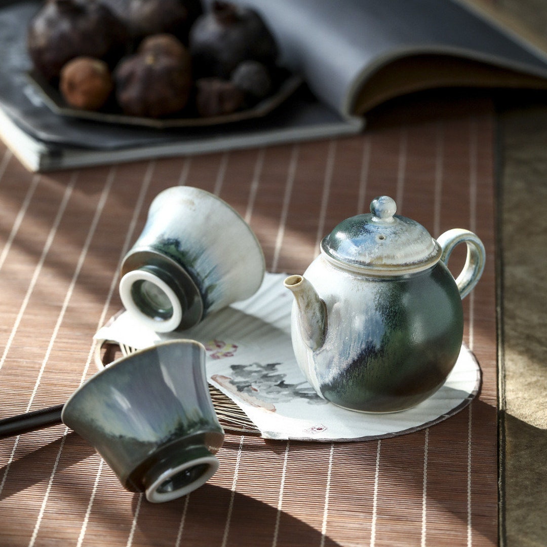 200ml Handmade Pottery Teapot,kiln Transmutation Green Teapot Set - Etsy