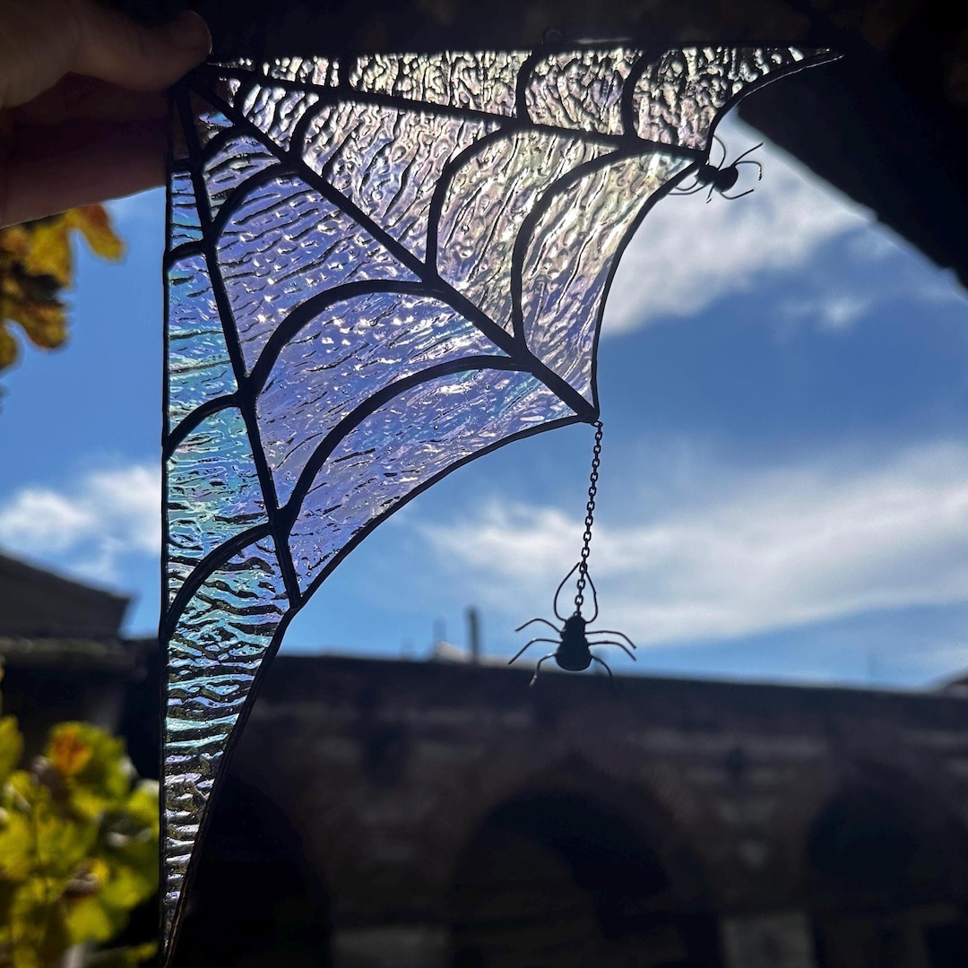 Spider Web- Stained Glass Spider Web Corner- Stained Glass Halloween ...