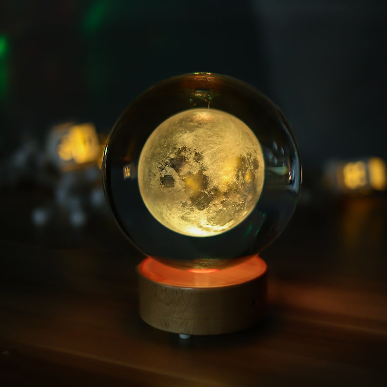 3D Moon Lamp Crystal Etched Moon Space Gift Astronomy Gift | Etsy